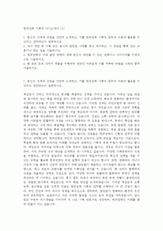 한국전력 기획직 자기소개서 (3)