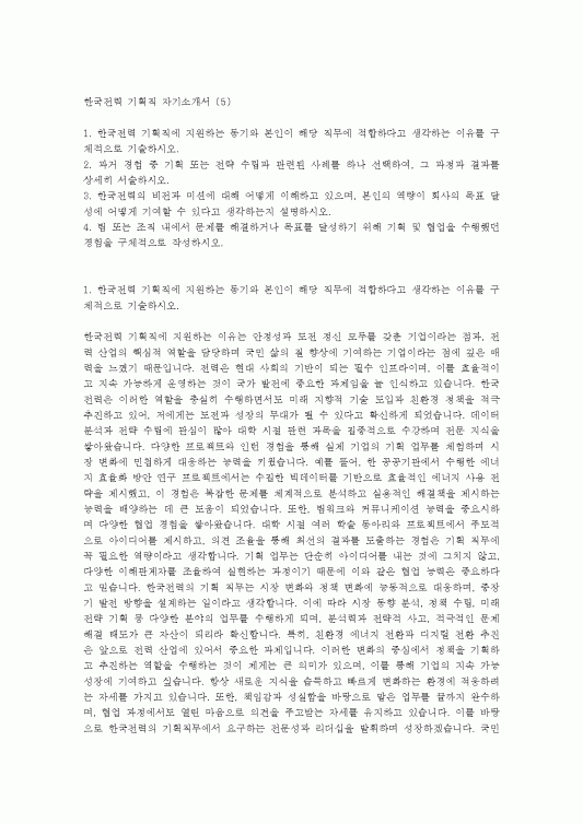 한국전력 기획직 자기소개서 (5)
