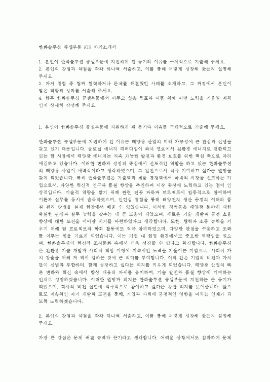한화솔루션 큐셀부문 iOS 자기소개서
