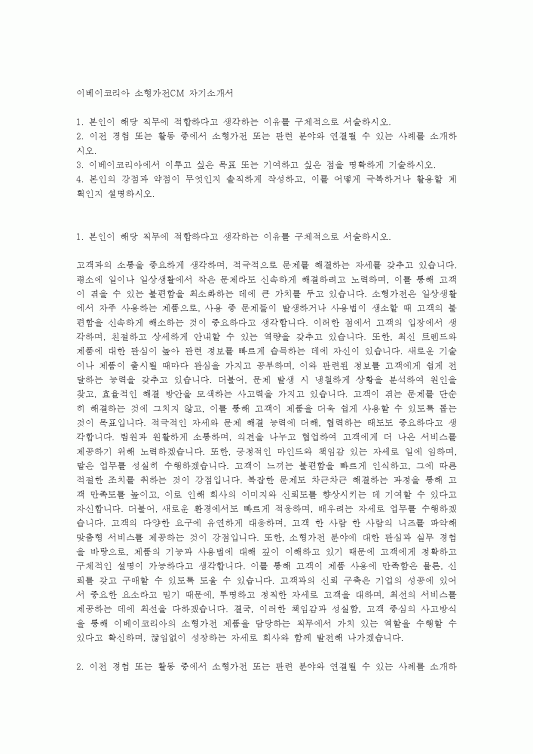 이베이코리아 소형가전CM 자기소개서
