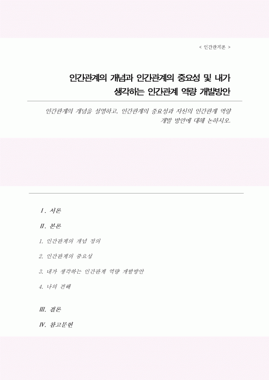 인간관계의 개념을 설명하고 인간관계의 중요성과 자신의 인간관계 역량 개발 방안에 대해 논하시오