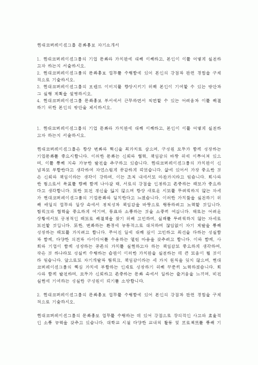 현대코퍼레이션그룹 문화홍보 자기소개서
