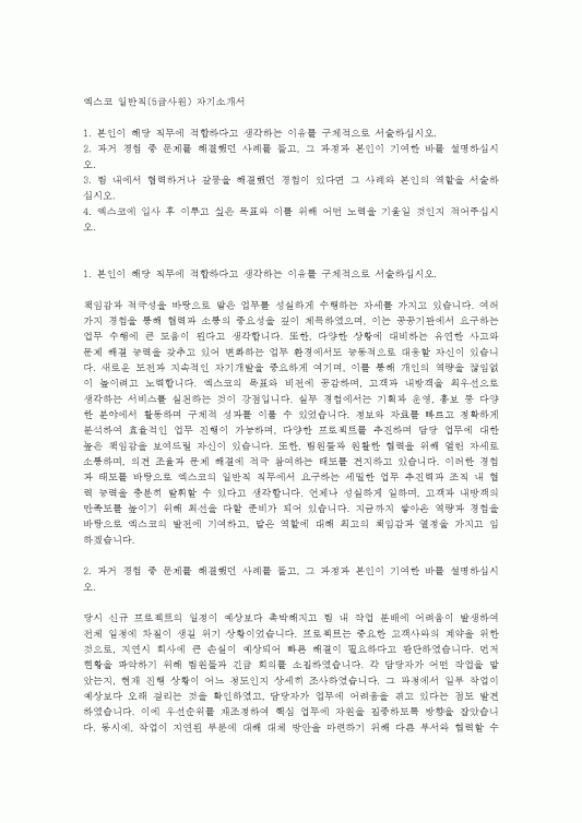 엑스코 일반직(5급사원) 자기소개서