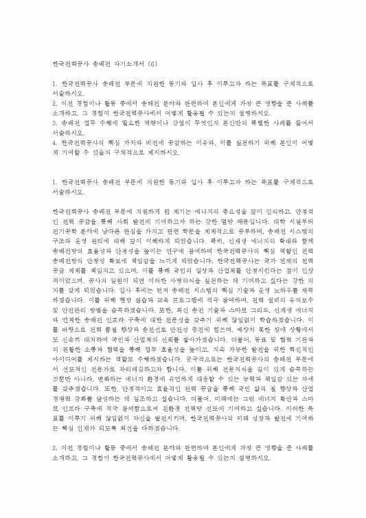 한국전력공사 송배전 자기소개서 (6)