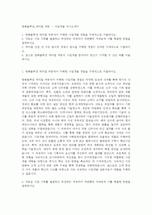 한화솔루션_케미칼 부문 - 사업개발 자기소개서
