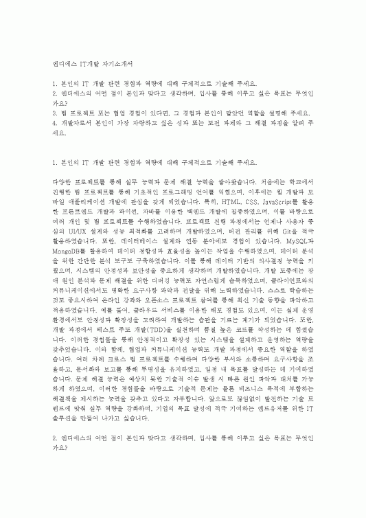 엔디에스 IT개발 자기소개서