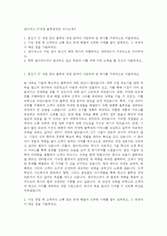 엔디에스 IT영업 솔루션영업 자기소개서