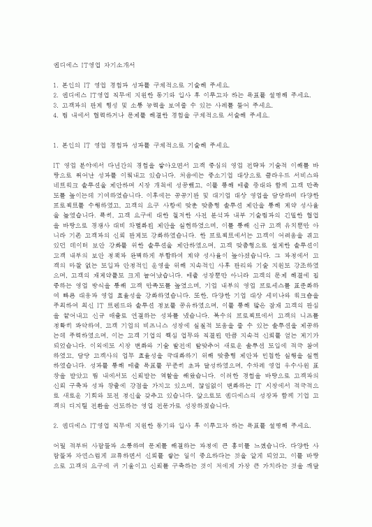 엔디에스 IT영업 자기소개서