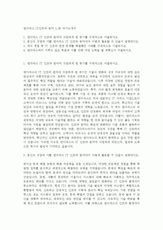 엔디에스 IT인프라 분야 S_W 자기소개서