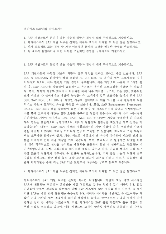 엔디에스 SAP개발 자기소개서
