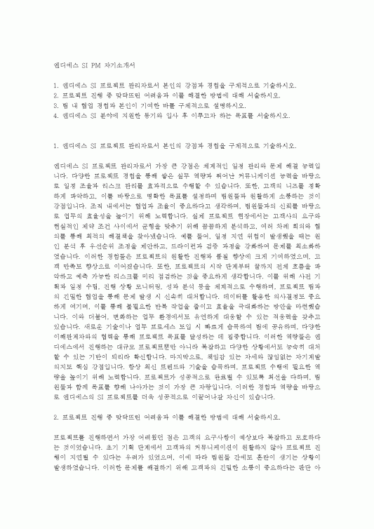 엔디에스 SI PM 자기소개서