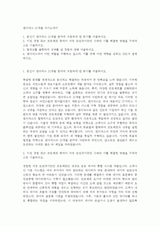 엔디에스 SI개발 자기소개서