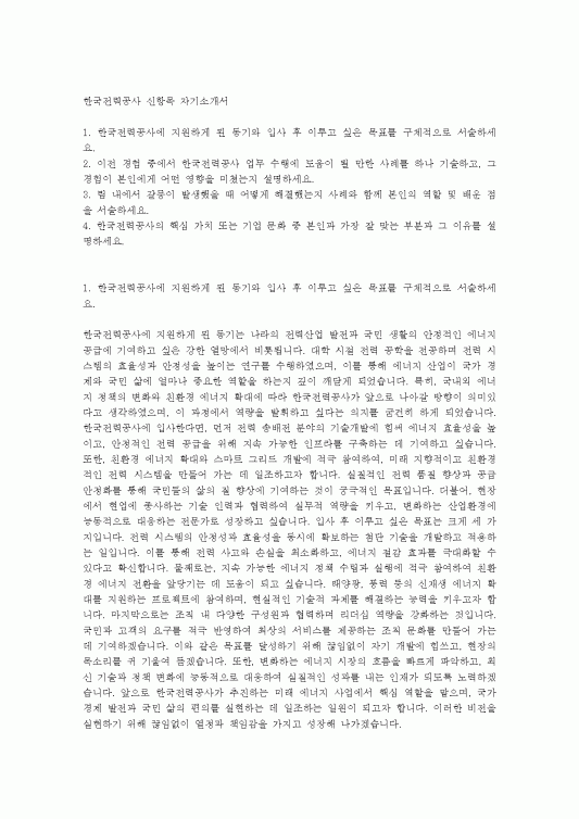 한국전력공사 신항목 자기소개서