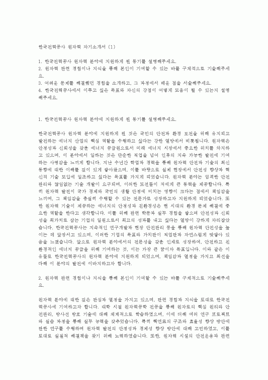 한국전력공사 원자력 자기소개서 (1)