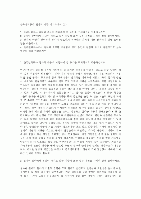한국전력공사 원자력 직무 자기소개서 (3)