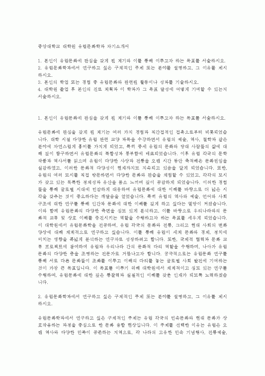 중앙대학교 대학원 유럽문화학과 자기소개서