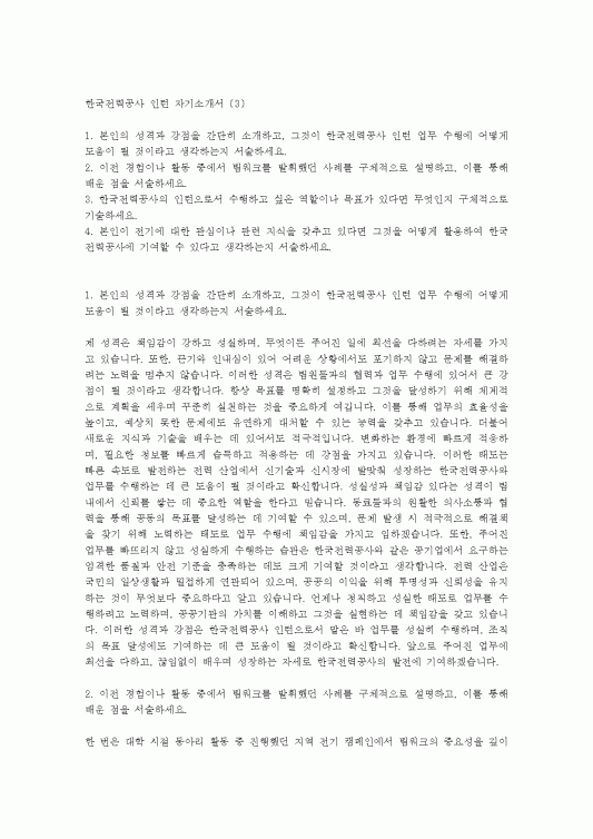 한국전력공사 인턴 자기소개서 (3)