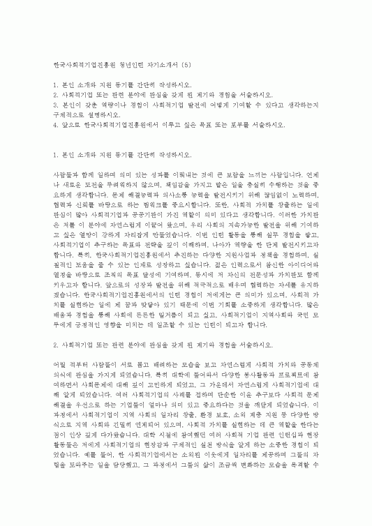 한국사회적기업진흥원 청년인턴 자기소개서 (5)
