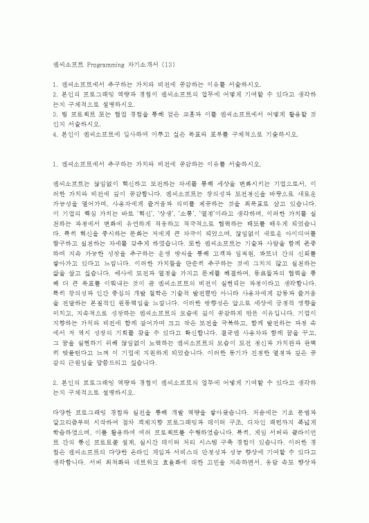 엔씨소프트 Programming 자기소개서 (13)