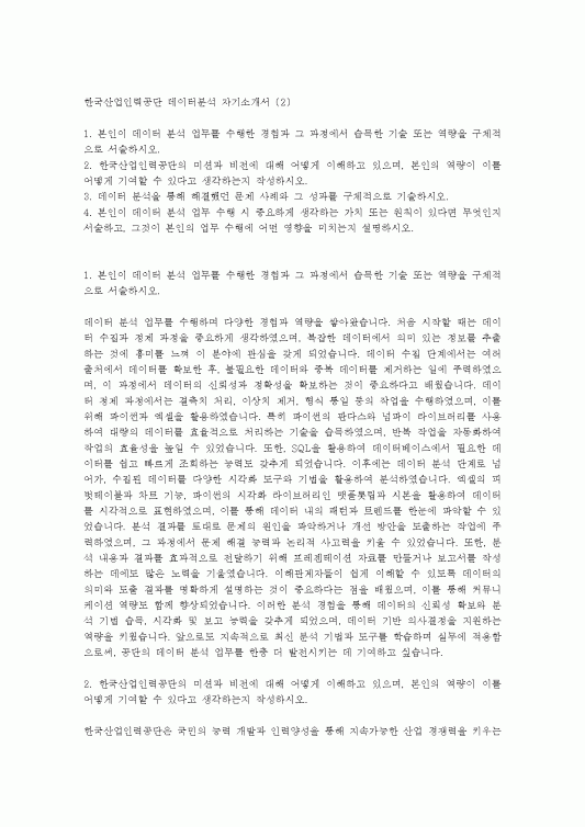 한국산업인력공단 데이터분석 자기소개서 (2)