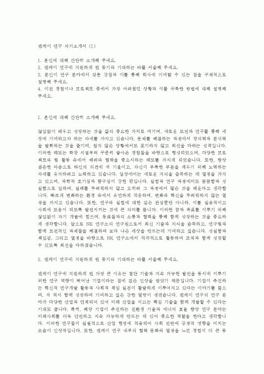 엔케이 연구 자기소개서 (1)