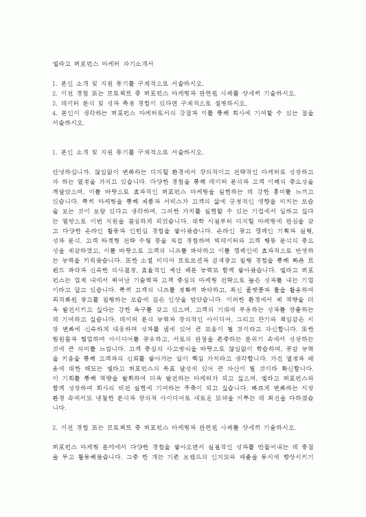 엘라고 퍼포먼스 마케터 자기소개서