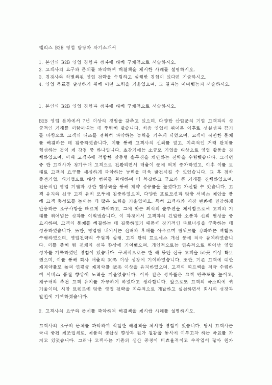 엘리스 B2B 영업 담당자 자기소개서