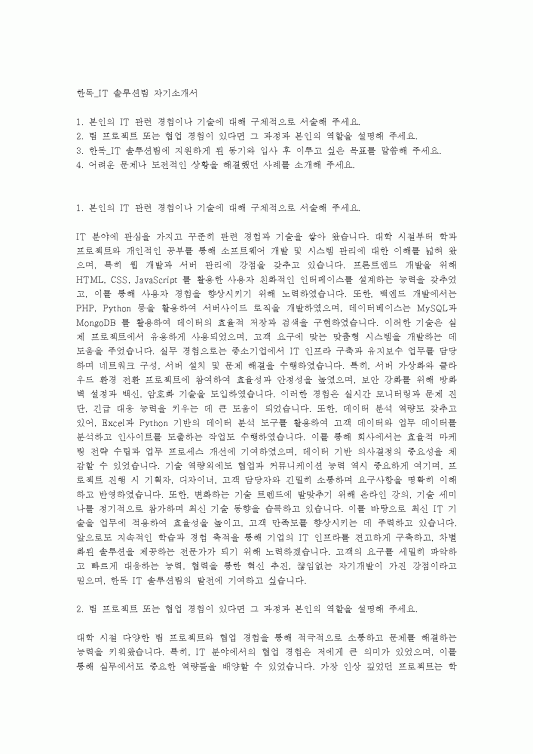 한독_IT 솔루션팀 자기소개서