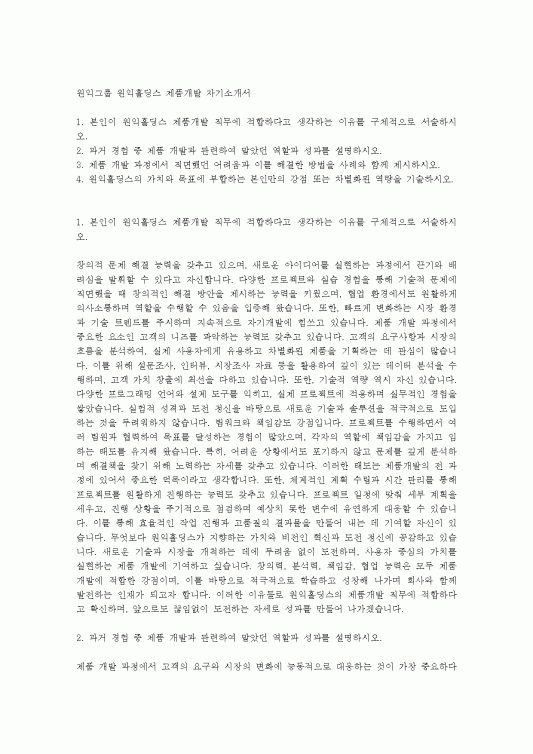 원익그룹 원익홀딩스 제품개발 자기소개서