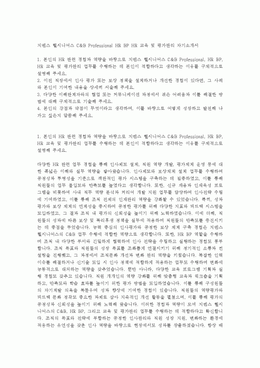 지멘스 헬시니어스 C&B Professional HR BP 교육 및 평가관리 자기소개서