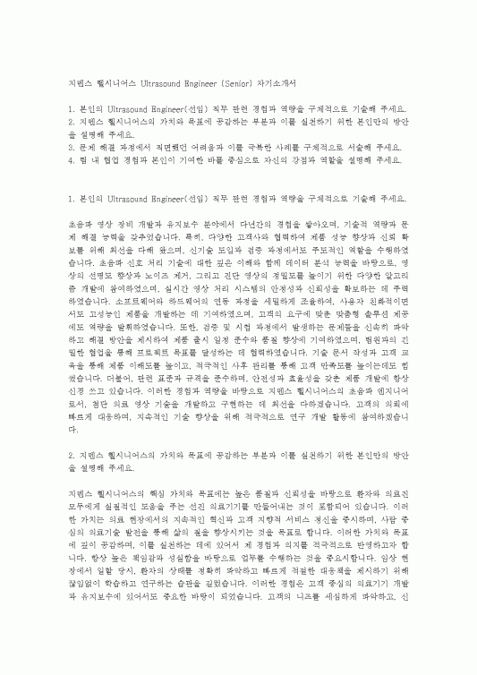 지멘스 헬시니어스 Ultrasound Engineer (Senior) 자기소개서