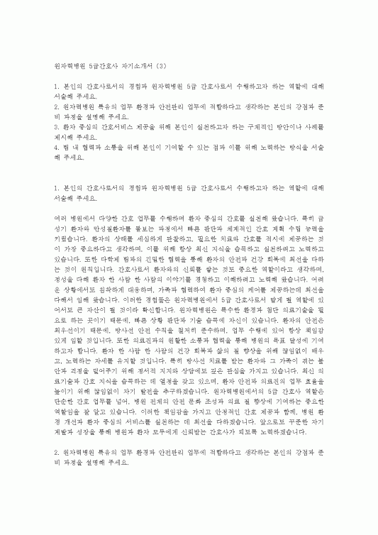 원자력병원 5급간호사 자기소개서 (3)