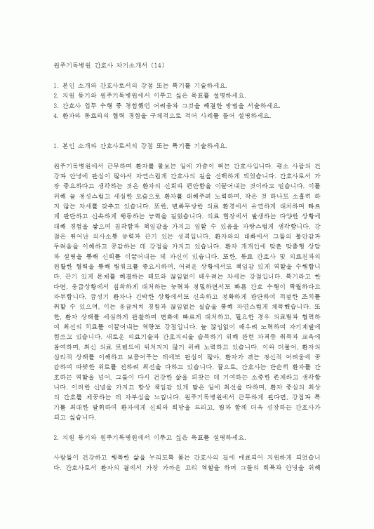 원주기독병원 간호사 자기소개서 (14)