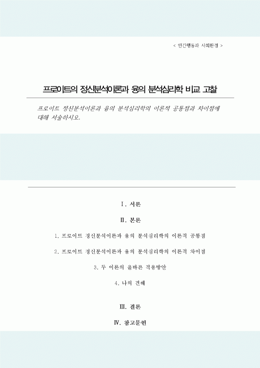 프로이트의 정신분석이론과 융의 분석심리학에 대한 공통점과 차이점
