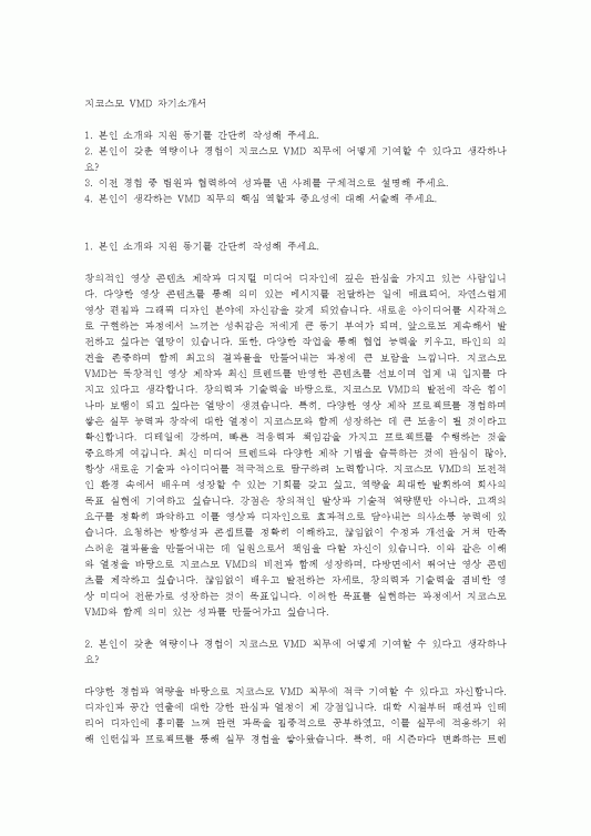 지코스모 VMD 자기소개서