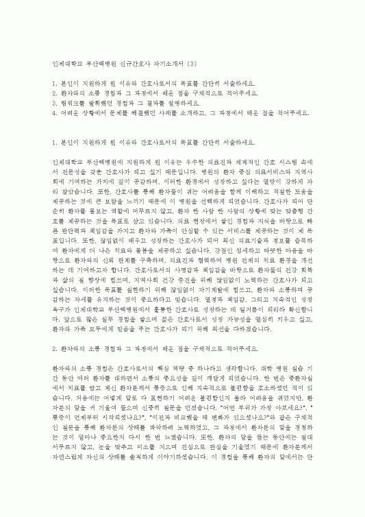 인제대학교 부산백병원 신규간호사 자기소개서 (3)