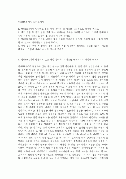 현대H&S 영업 자기소개서