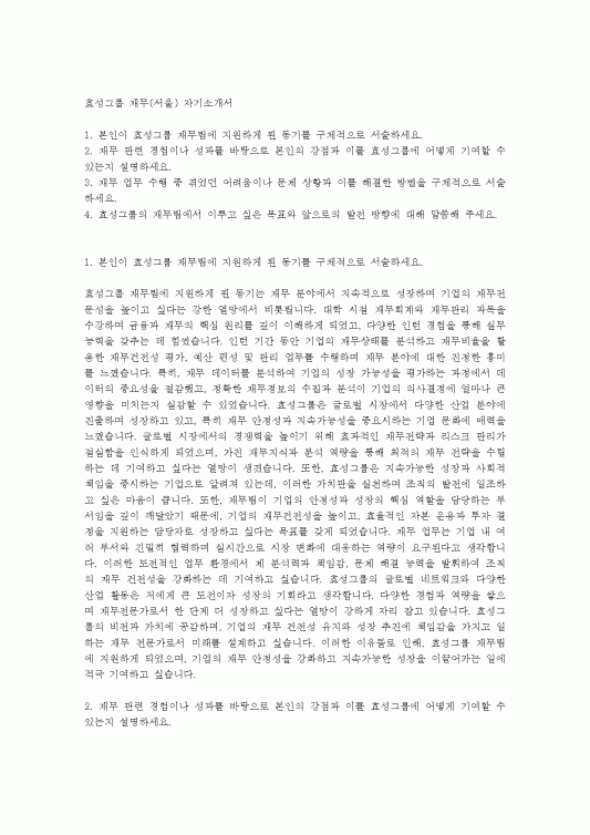 효성그룹 재무(서울) 자기소개서