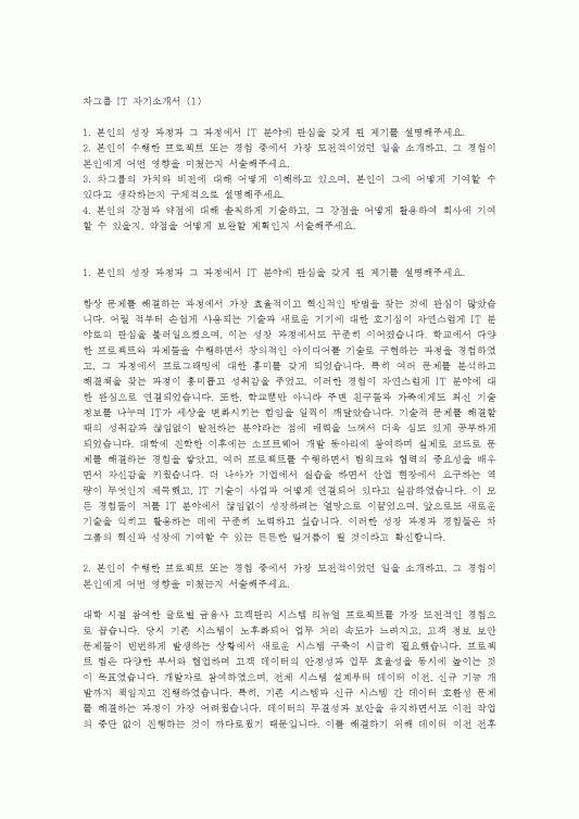 차그룹 IT 자기소개서 (1)