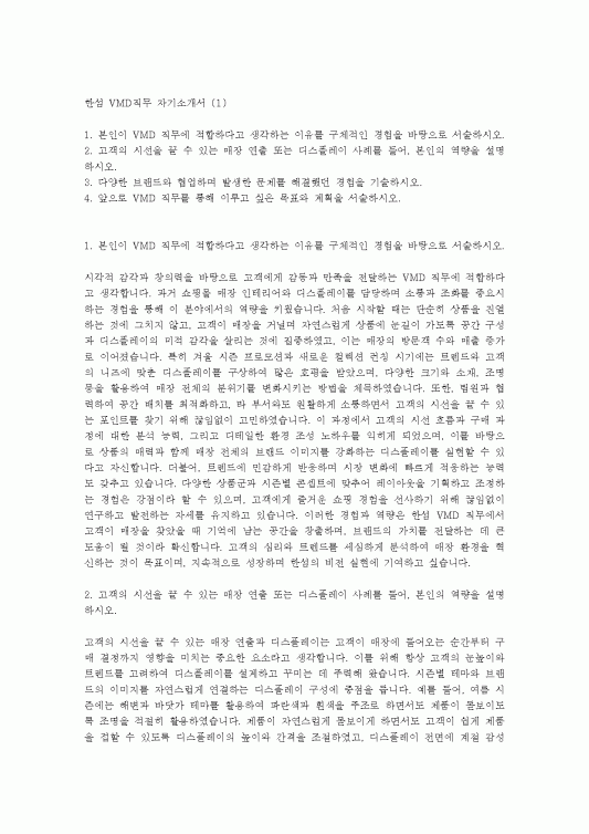 한섬 VMD직무 자기소개서 (1)