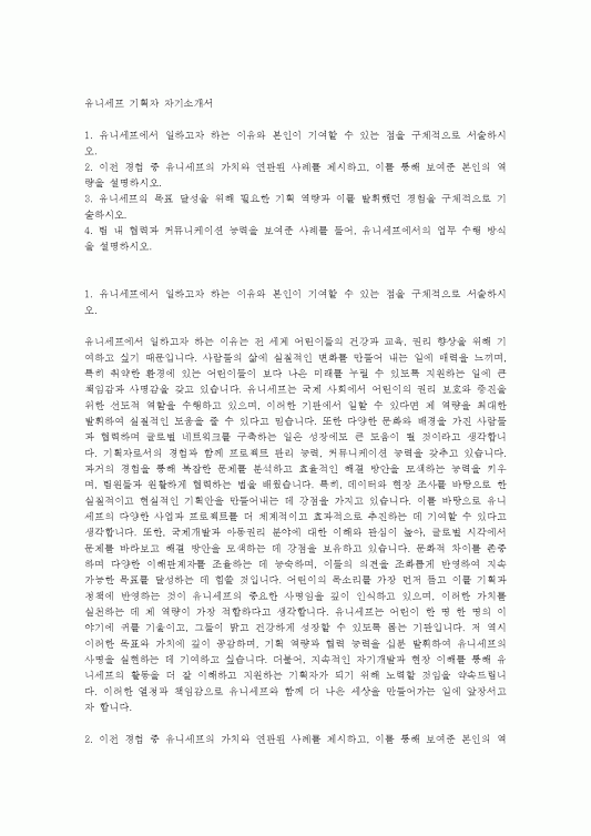 유니세프 기획자 자기소개서