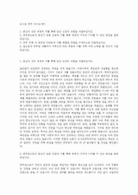 유니온 공무 자기소개서