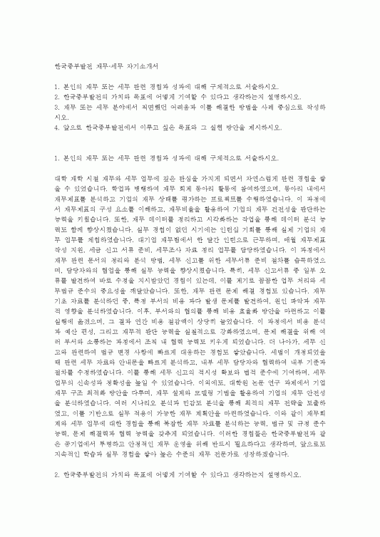 한국중부발전 재무·세무 자기소개서