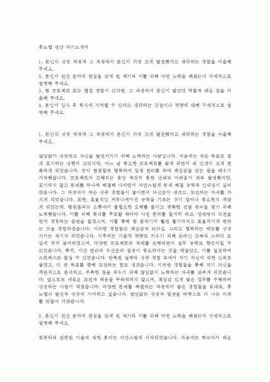 휴노랩 전산 자기소개서