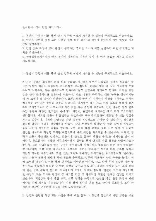 한국엔에스케이 안전 자기소개서