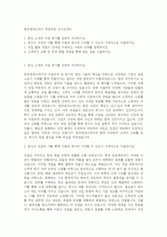 한국엔에스케이 영업부문 자기소개서