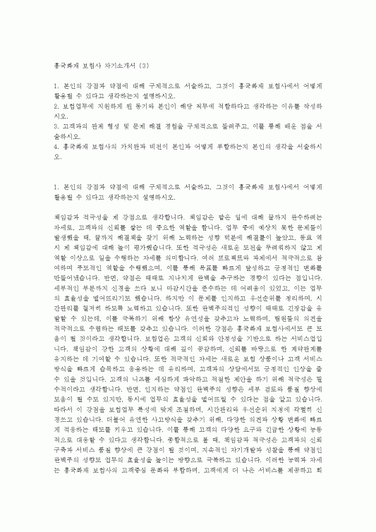 흥국화재 보험사 자기소개서 (3)