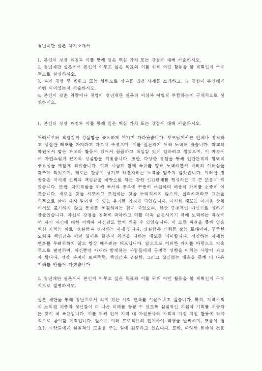 청년재단 실론 자기소개서