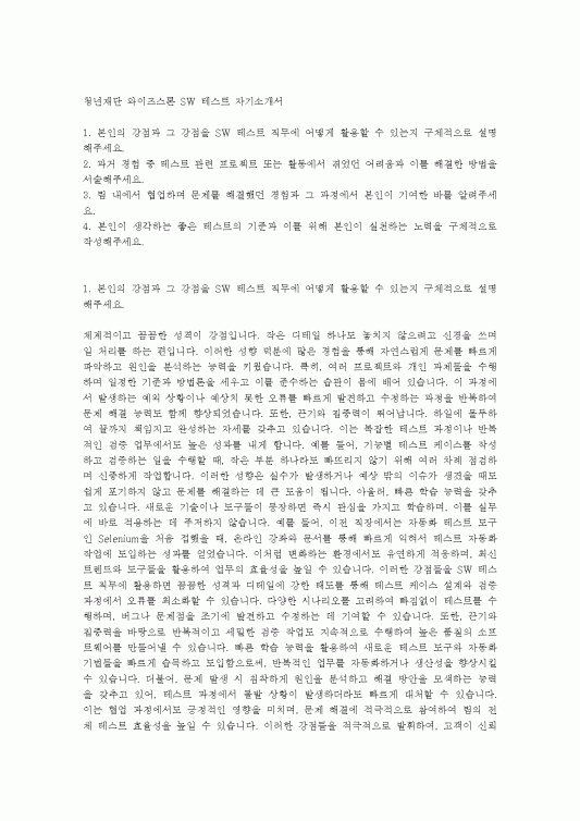 청년재단 와이즈스톤 SW 테스트 자기소개서