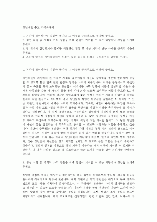 청년재단 홍보 자기소개서